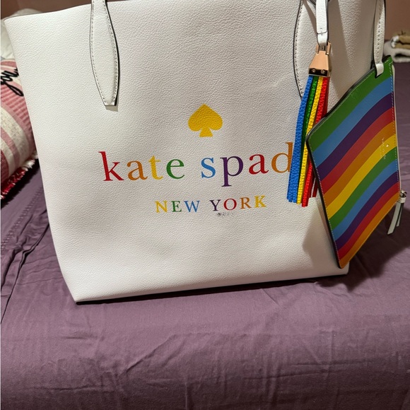 kate spade | Bags | Rare Kate Spade Totebag Whiterainbow With Pouch ...